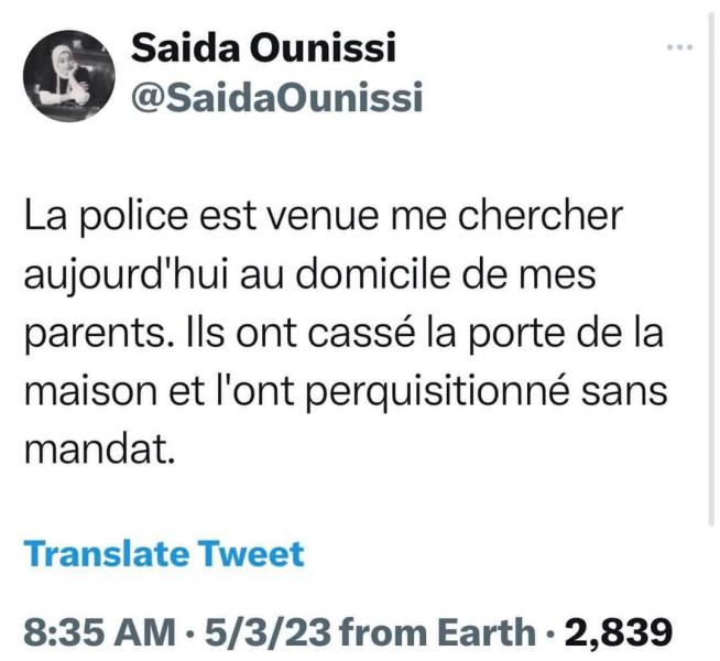 Descente policière au domicile de Saïda Ounissi